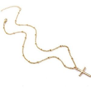 Jewelry | Gold Tone Cross Pendant Beaded Chain Necklace | Poshmark